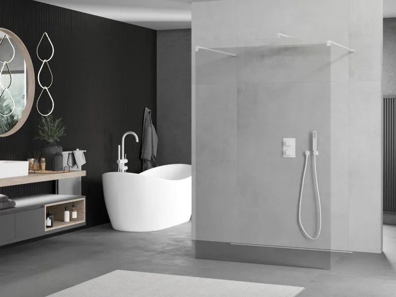 Mexen Kioto, sprchová zástěna Walk-In 155 x 200 cm, 8mm čiré sklo, bílý profil, 800-155-002-20-00