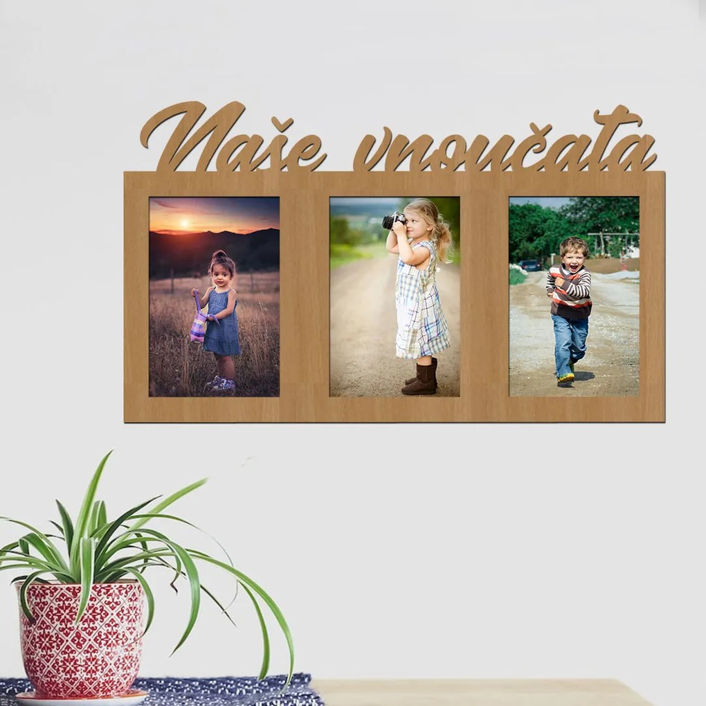 dřevo života Dřevěný fotorámeček Naše vnoučata Zvolte barvu dekoru: Dub Sonoma, Zvolte velikost fotografie (cm): 10x15, Počet fotorámečků: 3