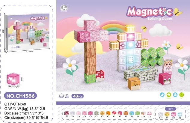 Magnetická stavebnice MAGNETIC Pohádkové městečko, 48 dílků