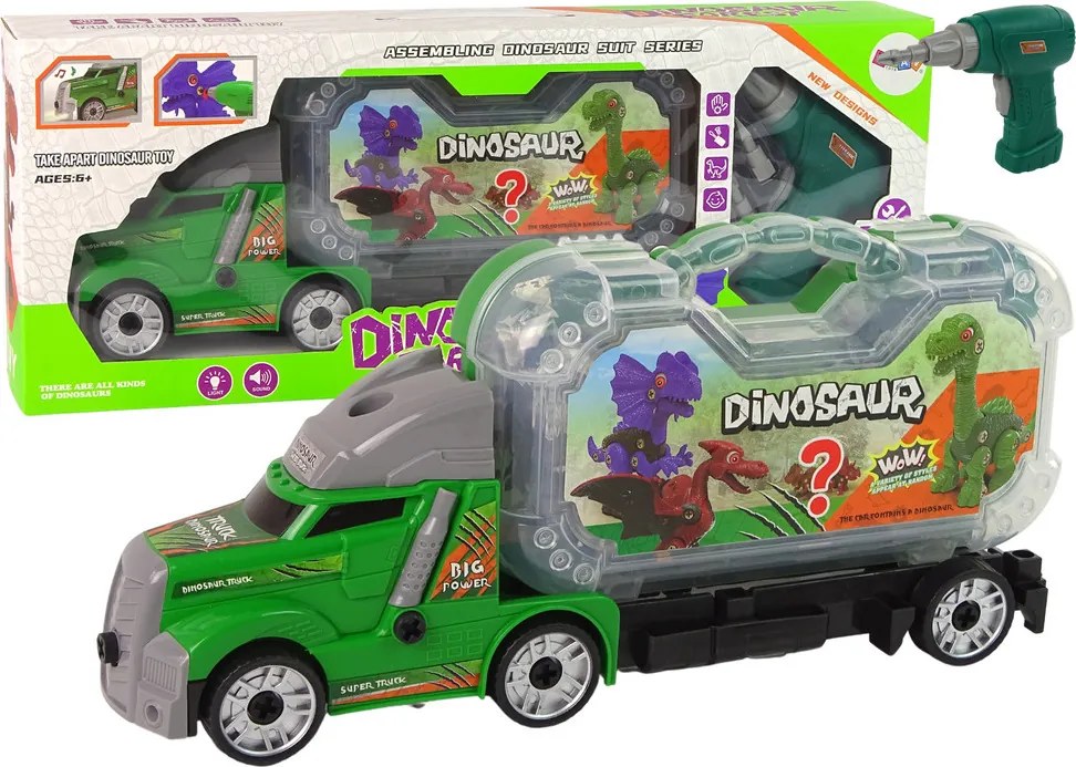 LEAN Toys Nákladní auto s dinosaurem ke složení