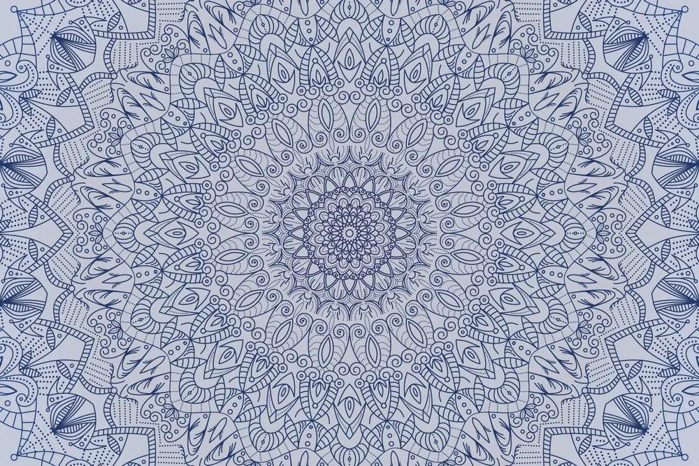 Tapeta detailní ozdobná Mandala v modré barvě - 450x300 cm