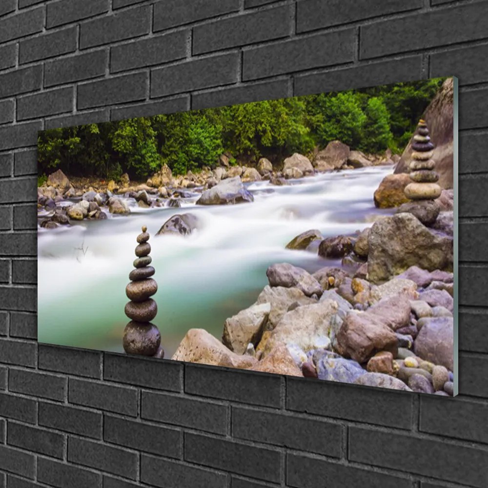 Obraz na skle Les Kameny Krajina 140x70 cm