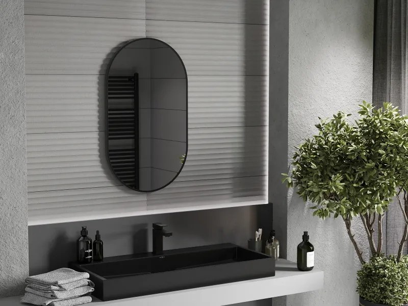 Mexen Loft oválné koupelnové zrcadlo 85 x 50 cm, černý rám - 9851-085-050-000-70