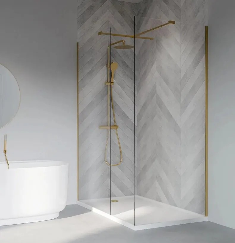 Erga Paris, sprchová zástěna Walk-In 50x200 cm, 8mm čiré sklo, zlatý matný profil, ERG-V02-PARIS-050x200-CL-GB