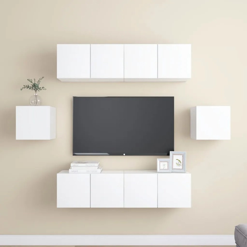 6dílný set TV skříněk bílý kompozitní dřevo 3078682