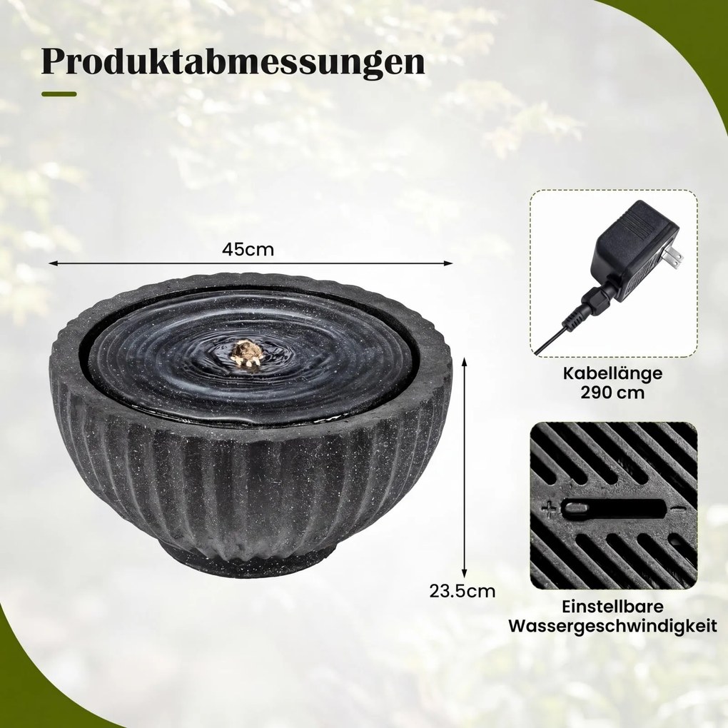 Costway Zahradní fontána Kulatá fontána s LED osvětlením Malá terasová fontána