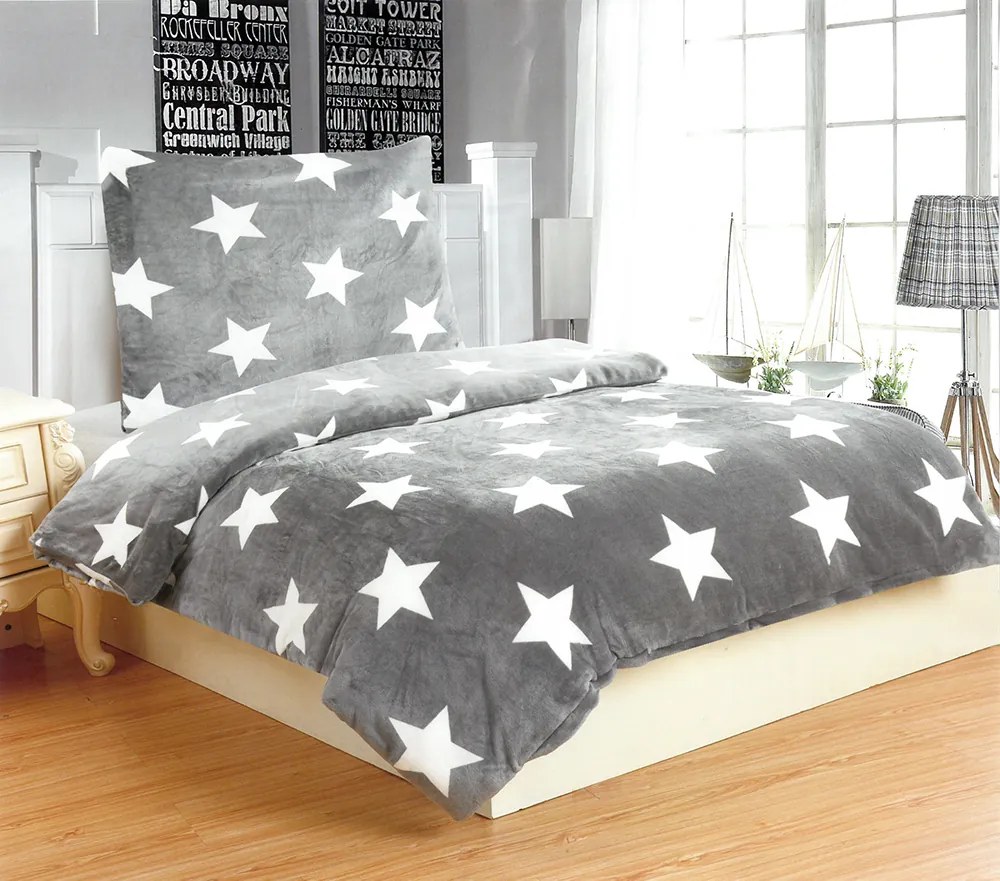 Jahu Stars Grey mikroplyšové povlečení Rozměr: 1x 70 x 90 a 1x 140 x 200 cm