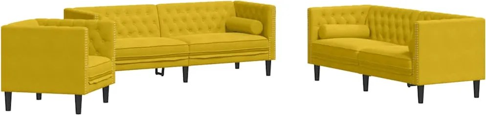 3dílná sedací souprava Chesterfield s podhlavníky žlutá samet 3209287