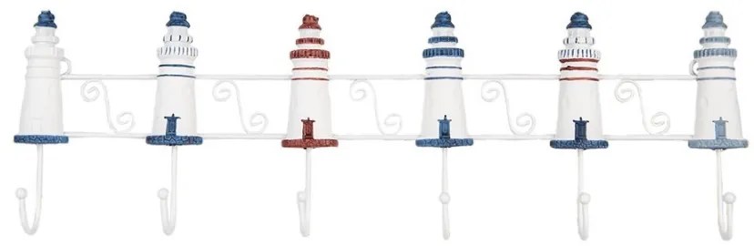 Nástěnný věšák zdobený majáky Lighthouse Nautic - 54*4*17 cm