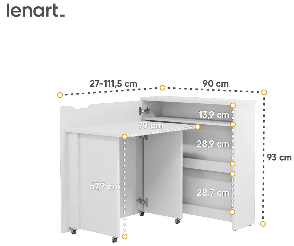 Lenart Rozkládací psací stůl Work Concept SLIM CW-02L - bílý lesk