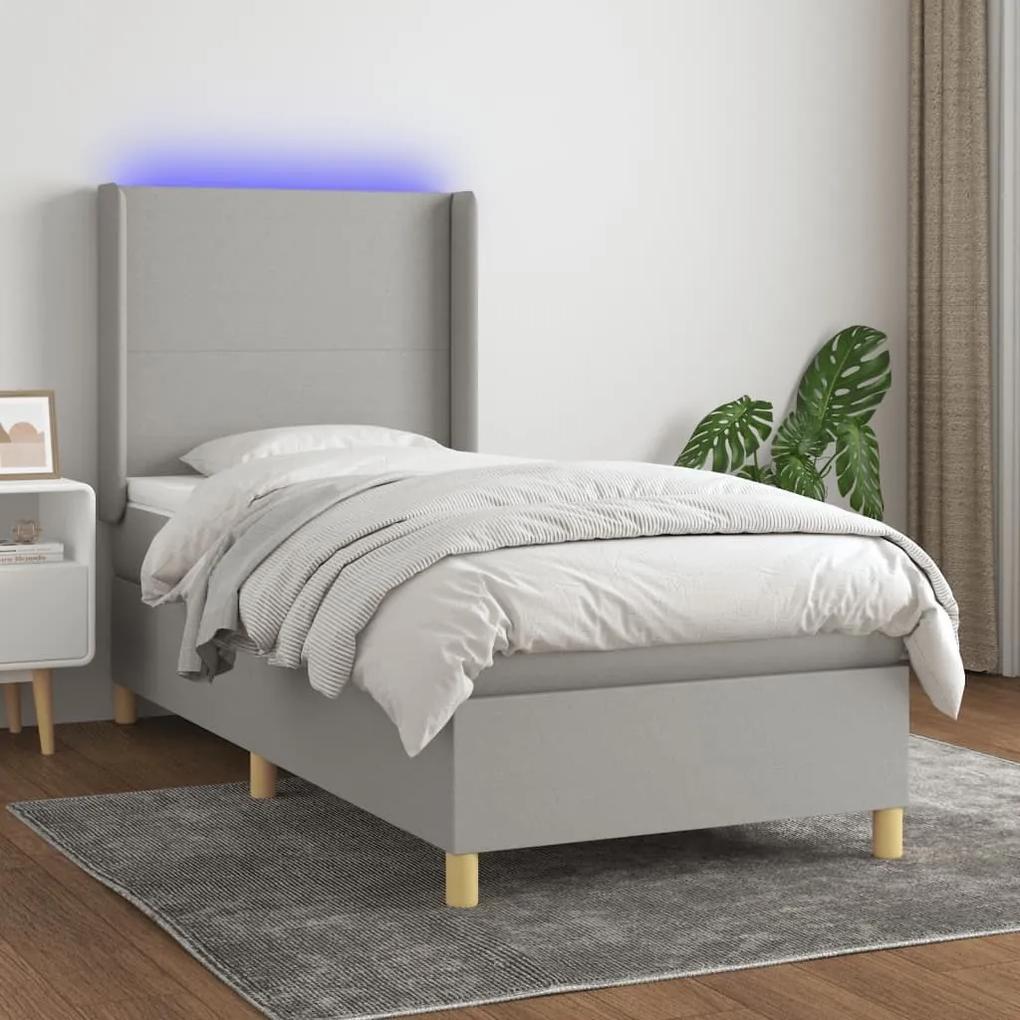 vidaXL Box spring postel s matrací a LED 100x200 cm textil [3138698] Barva: tmavě hnědá