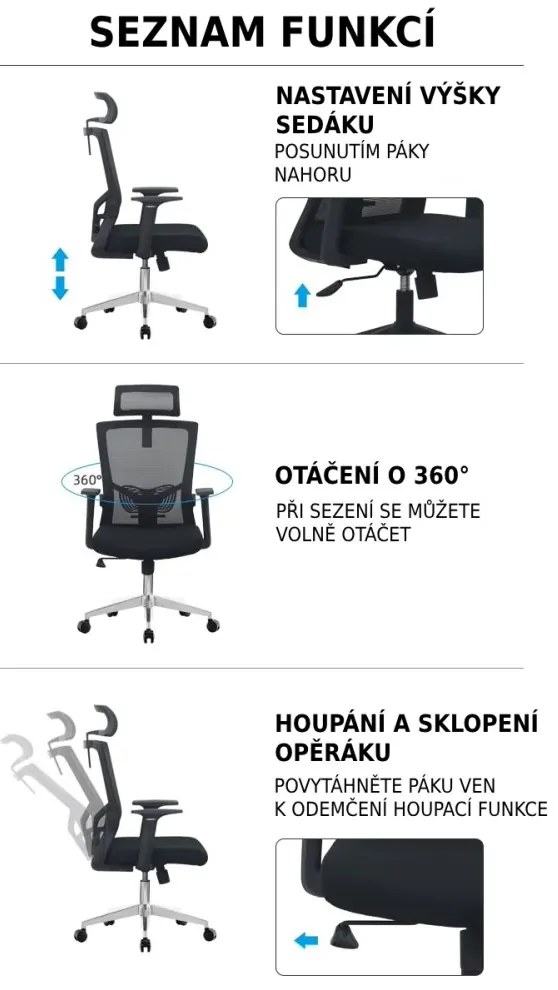 Kancelářská ergonomická židle Neoseat NOVELO — síť / látka, černá, nosnost 150 kg (rozbaleno)