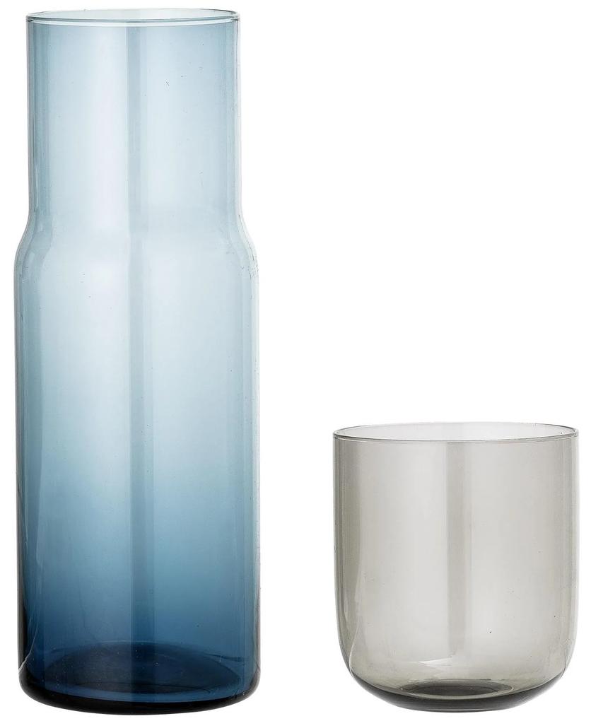 Bloomingville Skleněná karafa se sklenicí Decanter & Glass, modrá barva, šedá barva, sklo