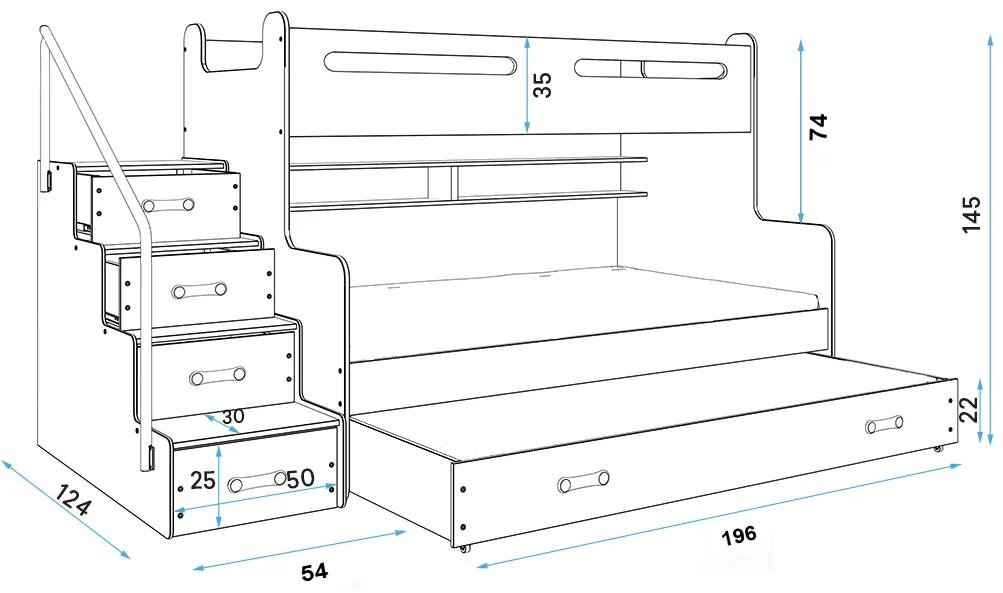 BMS Group Dětská multifunkční postel se schůdky a přistýlkou MAX 3 200x120 bílá Bílá