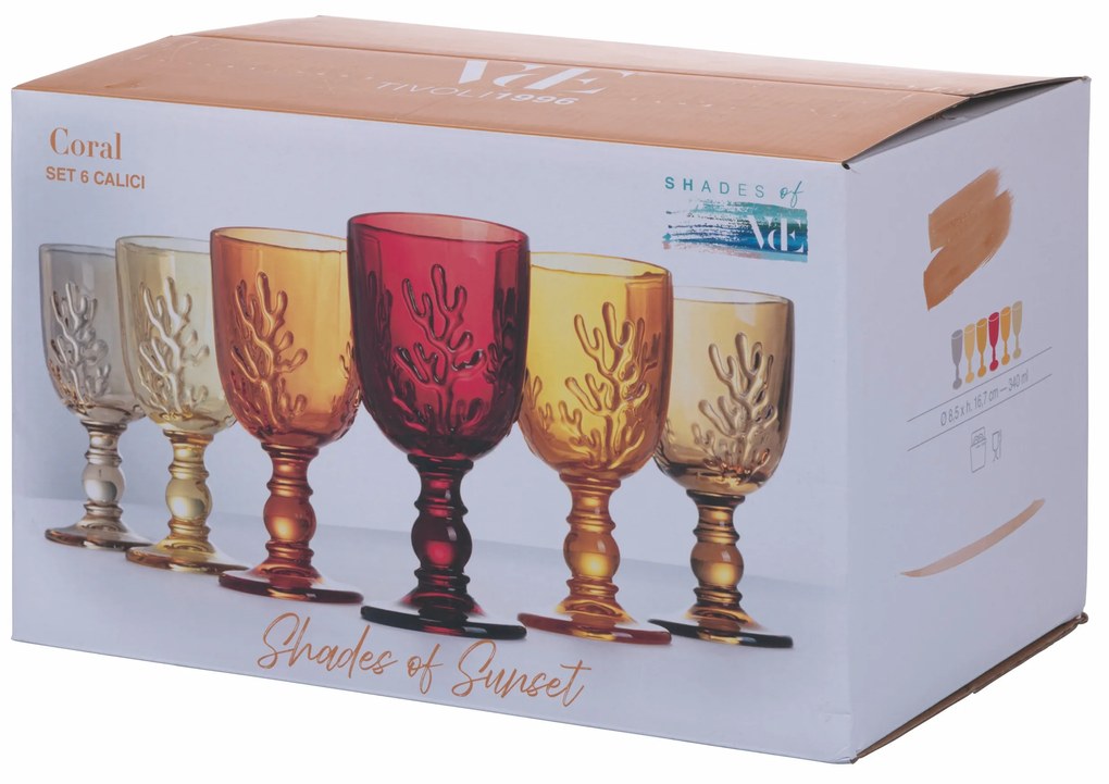 VILLA D’ESTE HOME TIVOLI Set sklenic na víno Coral Sunset 6 kusů, 340 ml