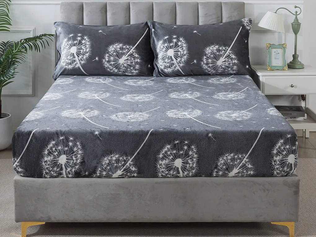 XPOSE® Mikroplyšové prostěradlo PAMPELIŠKY Exclusive - šedé 180x200 cm