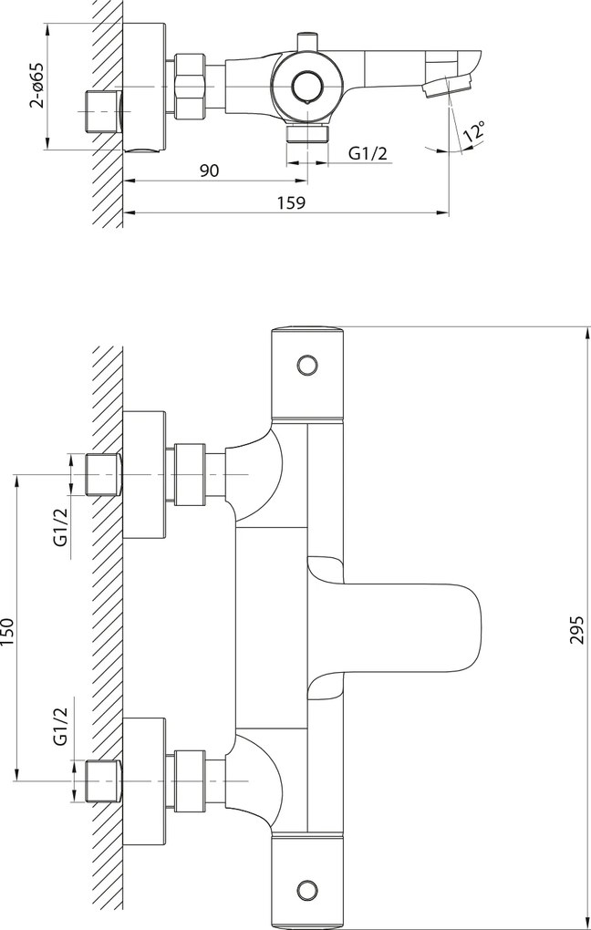 Sapho Kimura vanová baterie nástěnná termostatická 150 mm chrom KU210
