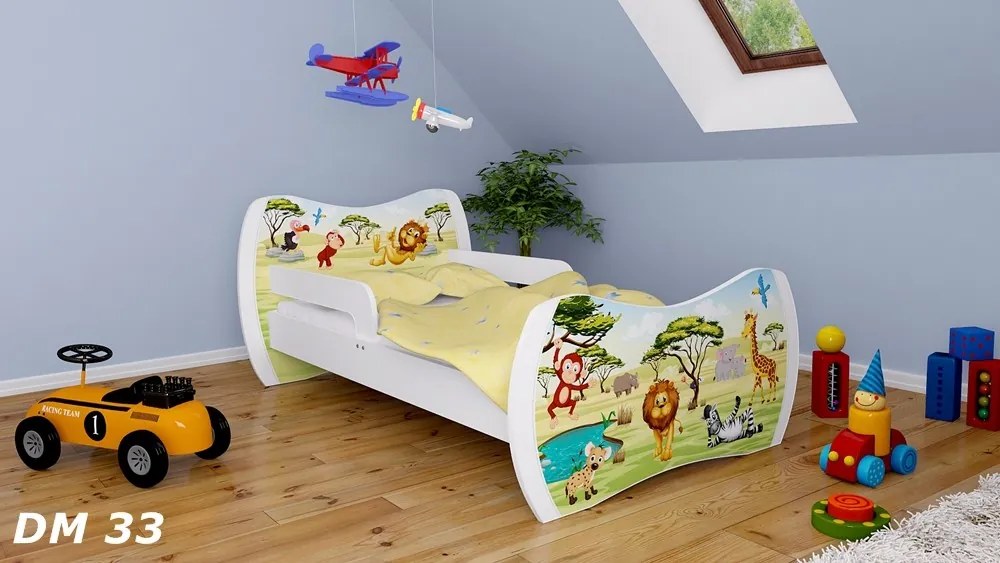 Svět pokojů Dětská postel Dream 33 - afrika + matrace zdarma Barva: Bílá, Uložný prostor: ANO (+800 Kč), Rozměr: 140x70 cm