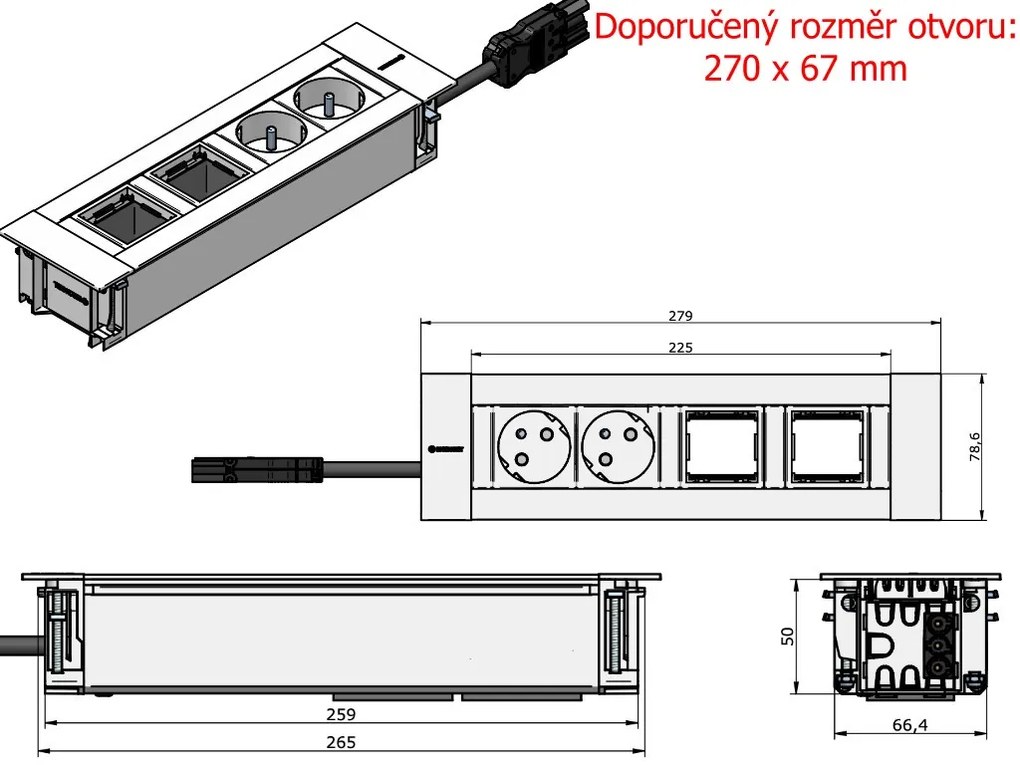 IBConnect Vestavná zásuvka INTRO bílá - různé konfigurace Konfigurace elektrozásuvky: 1x230V + USB nab. A+C + Modul