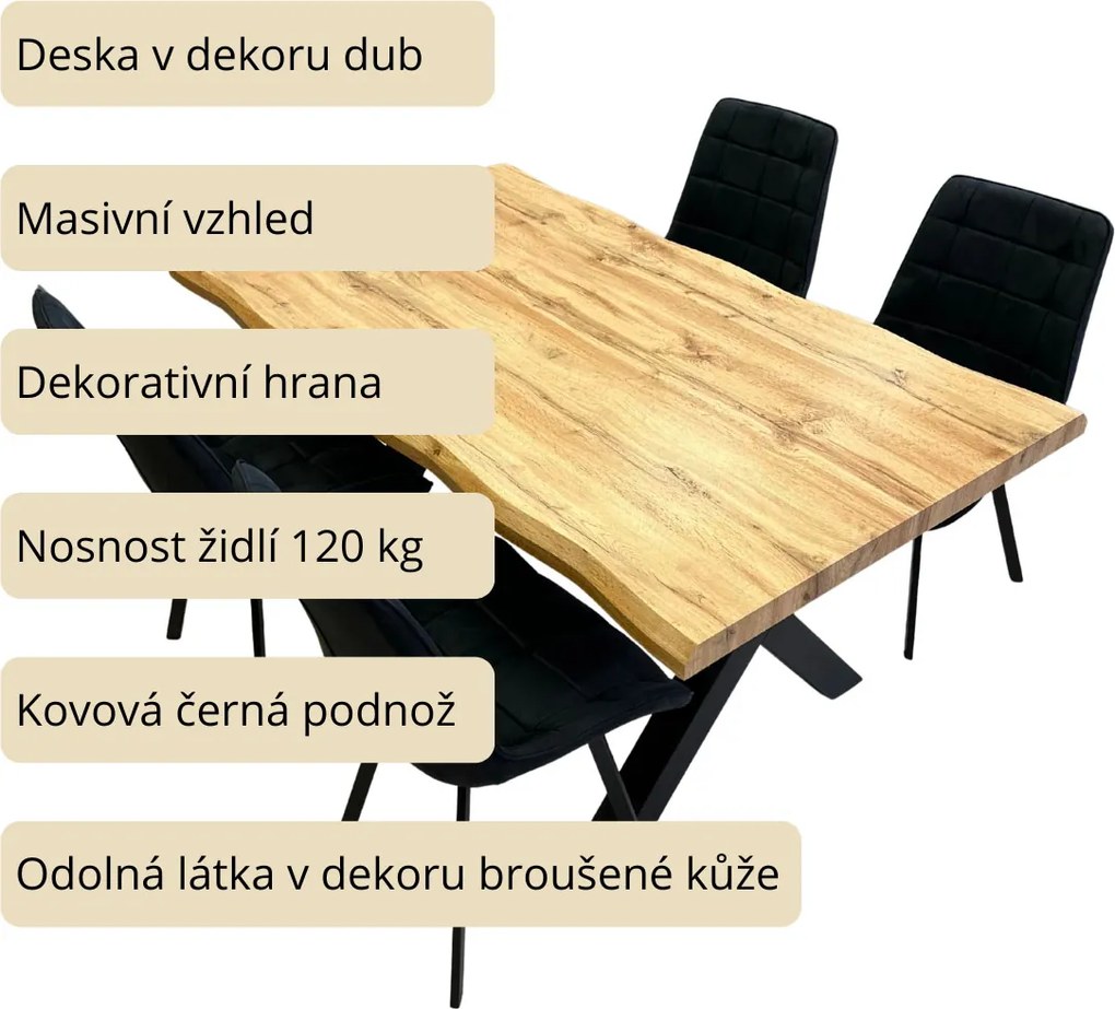 Vikio Jídelní set pro 4 osoby 140x90 cm dub-černá VJS114-41C