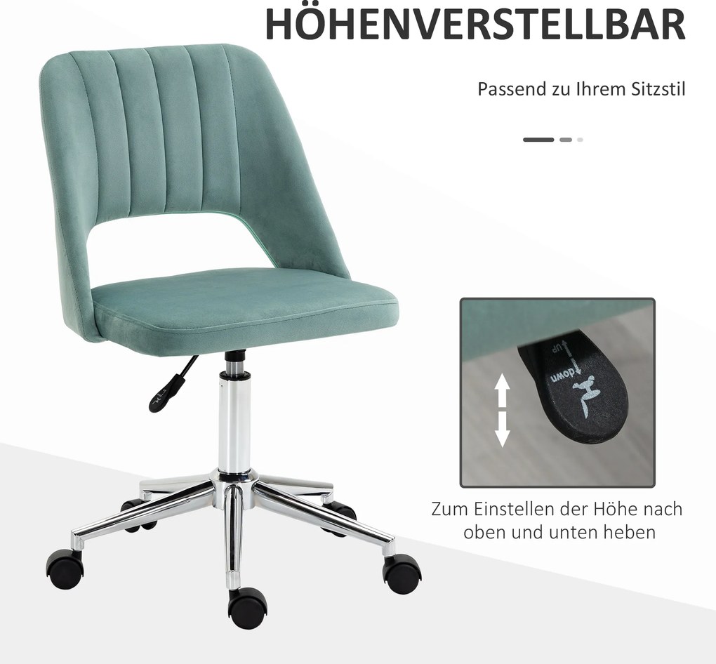 Židle Vinsetto, výškově nastavitelná kancelářská židle bez opěrek, otočná kancelářská židle s sametovým vzhledem, ergonomická make-up židle do ložnic…