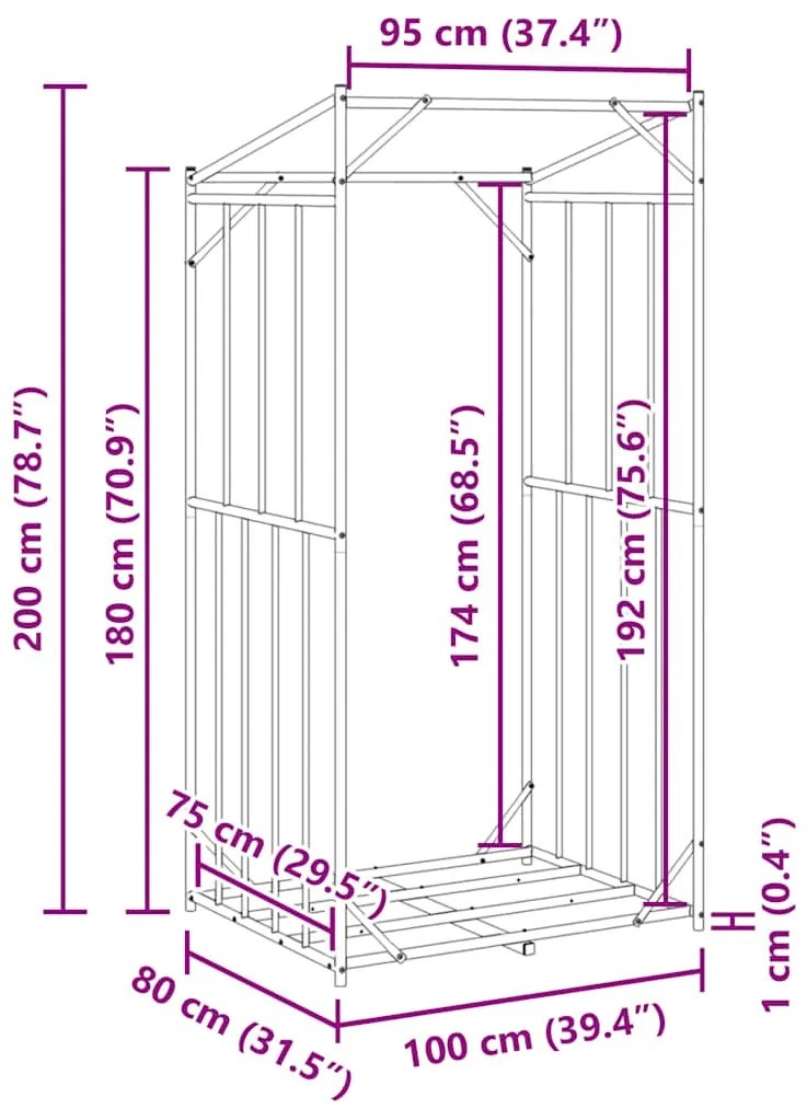 vidaXL Stojan na palivové dřevo s krytem proti dešti 100x80x200 cm