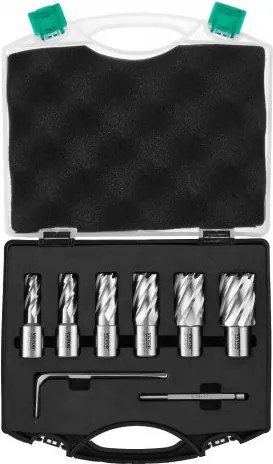Sada prstencových fréz, 6 ks vrtáků Weldon Shank Mag, 2,5 cm hloubka řezu, 1,3–2,7 cm