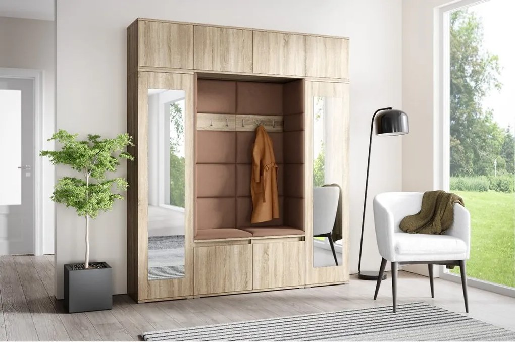 Eka Předsíňová stěna s čalouněnými panely Trinity 32 - Sonoma / Hnědá 2307