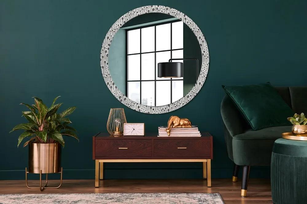 Kulaté dekorativní zrcadlo Květinová kresba fi 100 cm
