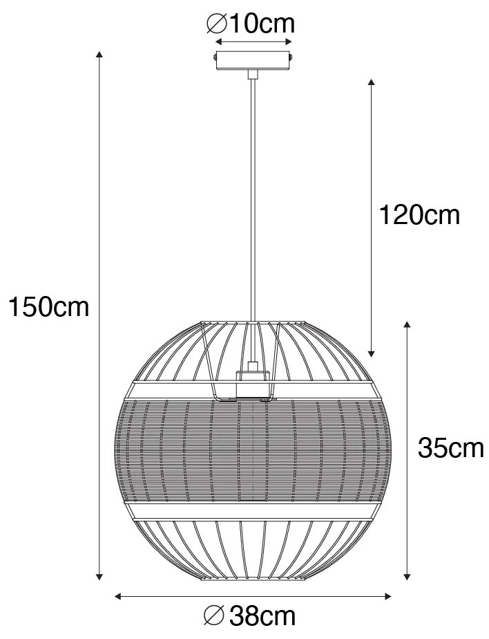 Orientální závěsné svítidlo černé s ratanem 38 cm - Emir