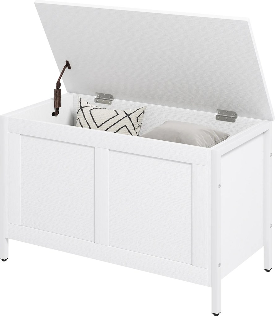 HOMCOM úložný truhla do ložnice 95 L s víkem, úložná lavice s bezpečnostními panty 80x40x50 cm bílá s dřevěnou texturou