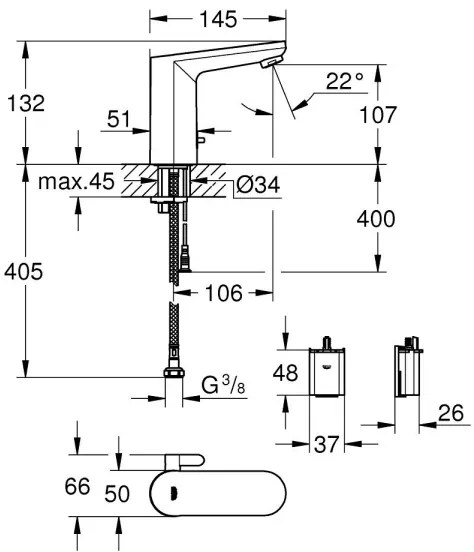 GROHE 36366002 - Elektronická umyvadlová baterie GET E lesklý chrom