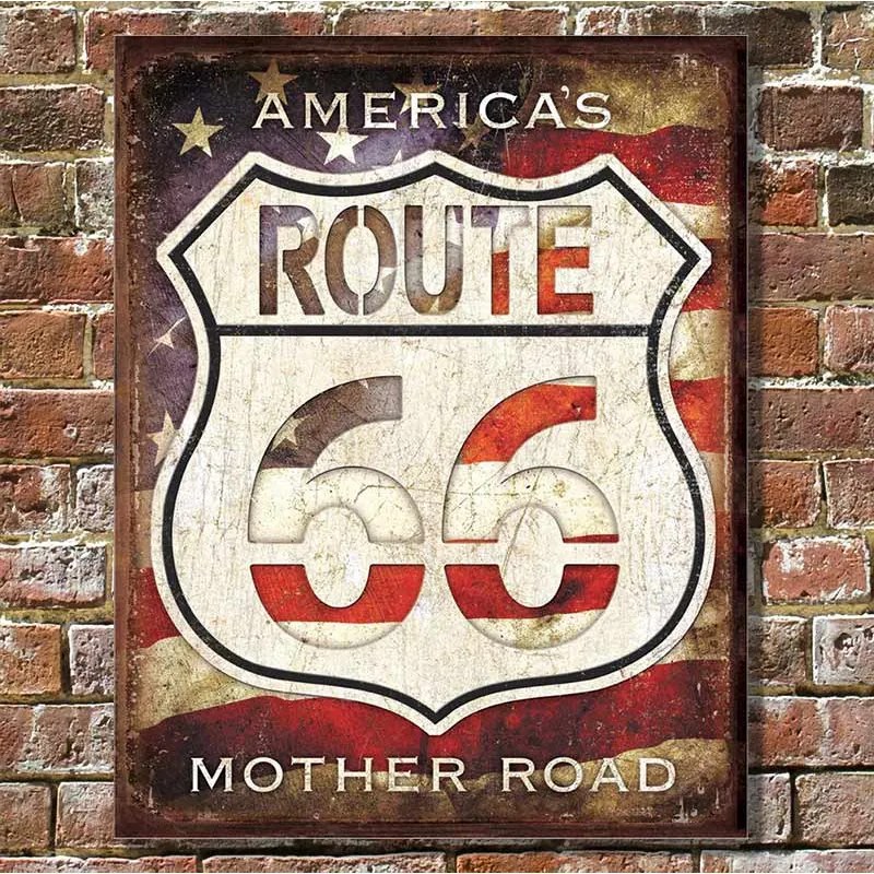 Plechová cedule Rt. 66 - Americas Road 32 cm x 40 cm