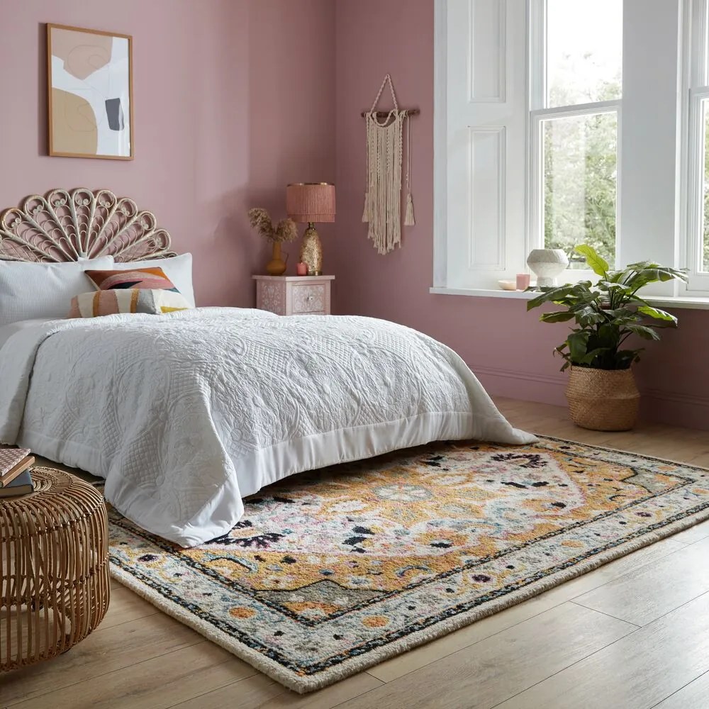 Flair Rugs, Kusový koberec Wool Loop Dahlia Yellow/Multi, 120x170, žlutá, ložnice