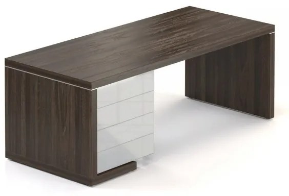 Stůl Lineart 200 x 85 cm + levý kontejner jilm tmavý / bílá