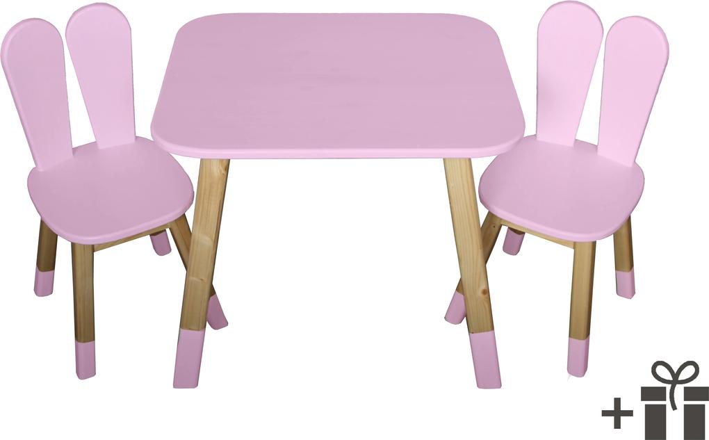 Set dětského nábytku (stoleček + 2 x židlička) ouška + DÁREK barva: pastelově růžová