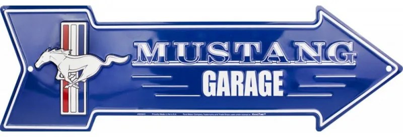 Plechová cedule Mustang garage arrow, 15cm x 50cm