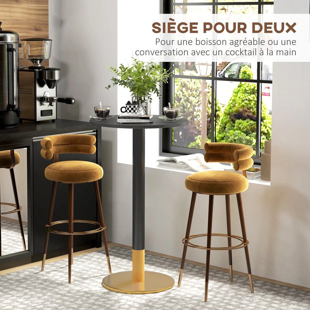 HOMCOM Kulatý Barový Stůl Bistro Stůl Vysoký Jídelní Stůl Moderní Styl Ocelový Rám rozměry 60Š x 60H x 102V cm Černý