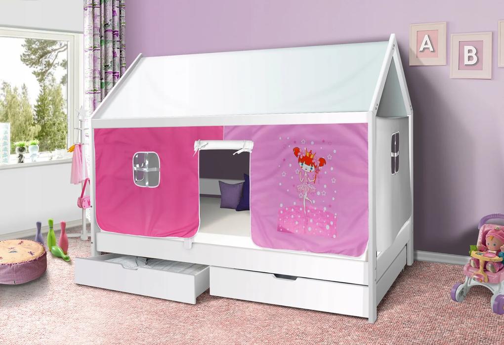 MAXMAX Dětská domečková postel KIDS růžová víla - BÍLÁ 200x90 cm