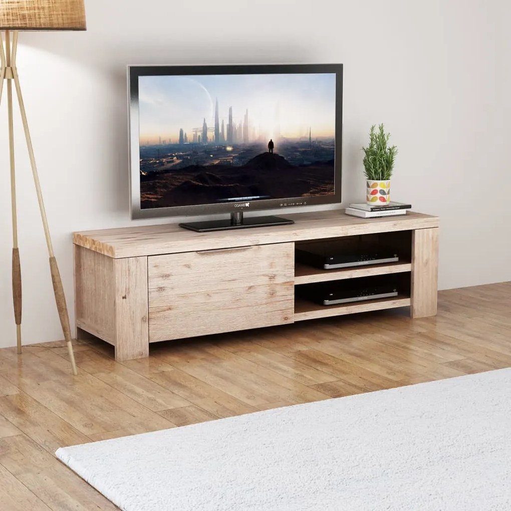 244337 vidaXL TV stolek masivní kartáčované akáciové dřevo 140x38x40 cm