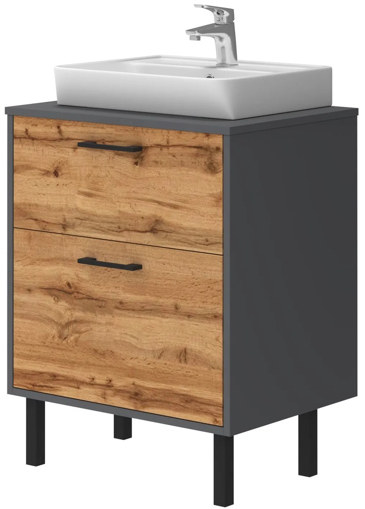 Lavedo Afina Neon Grey/Wotan Oak 60 koupelnová skříňka s umyvadlem