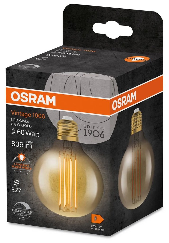 OSRAM Vintage 1906 E27 8,8W LED G80 822 dim zlatá