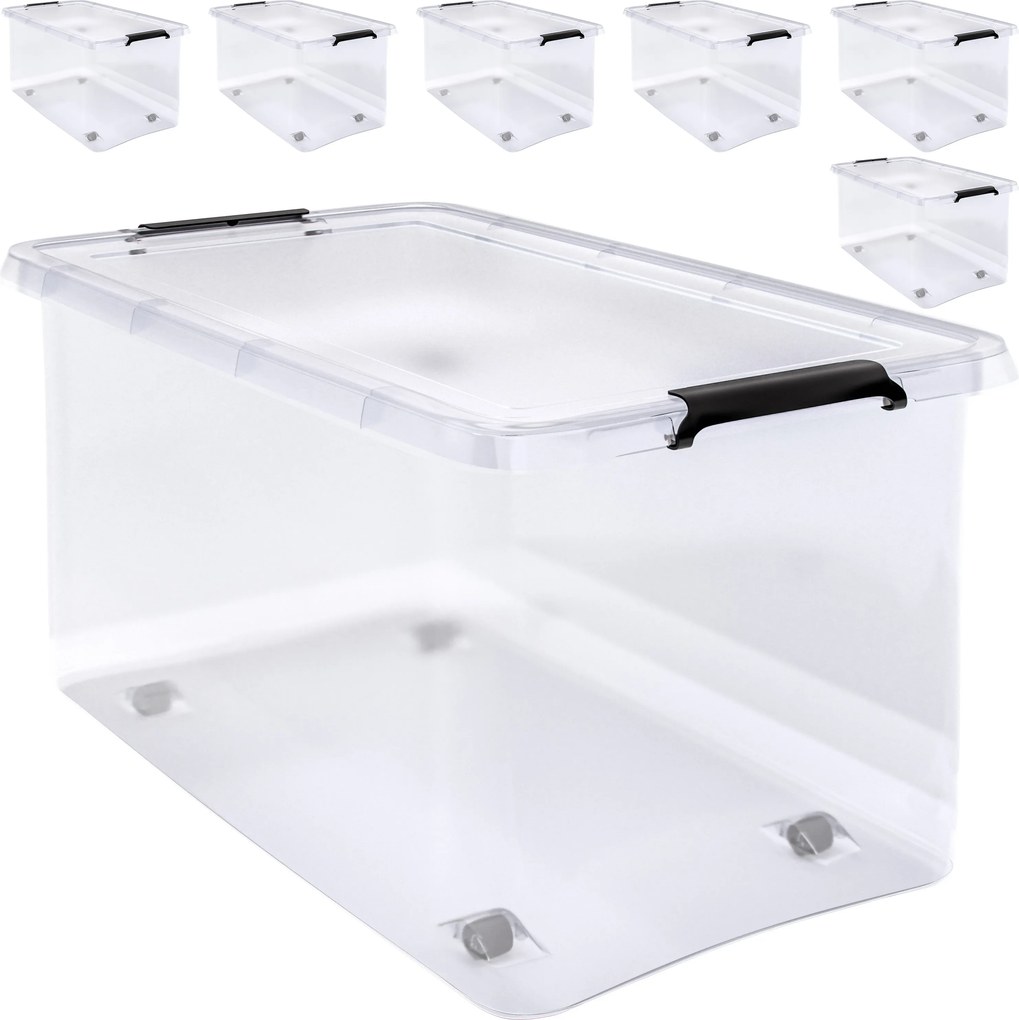 Úložný box sada 6 ks průhledná 60x40x35cm 60L stohovatelný
