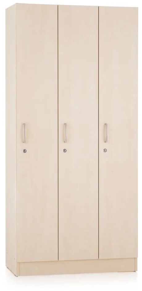 Dřevěná šatní skříňka Visio - 3 oddíly, 90 x 42 x 190 cm, javor