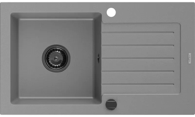 Mexen Pablo žulový dřez s 1 komorou a odkapávačem 752 x 436 mm, šedý, černý sifon - 6510751010-71-B