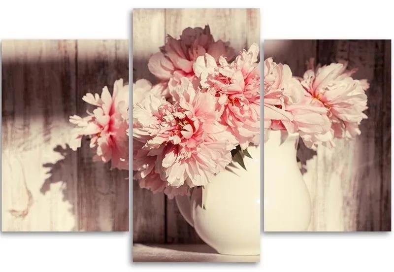 Obraz na plátně třídílný Kytice váza Vintage - 150x100 cm
