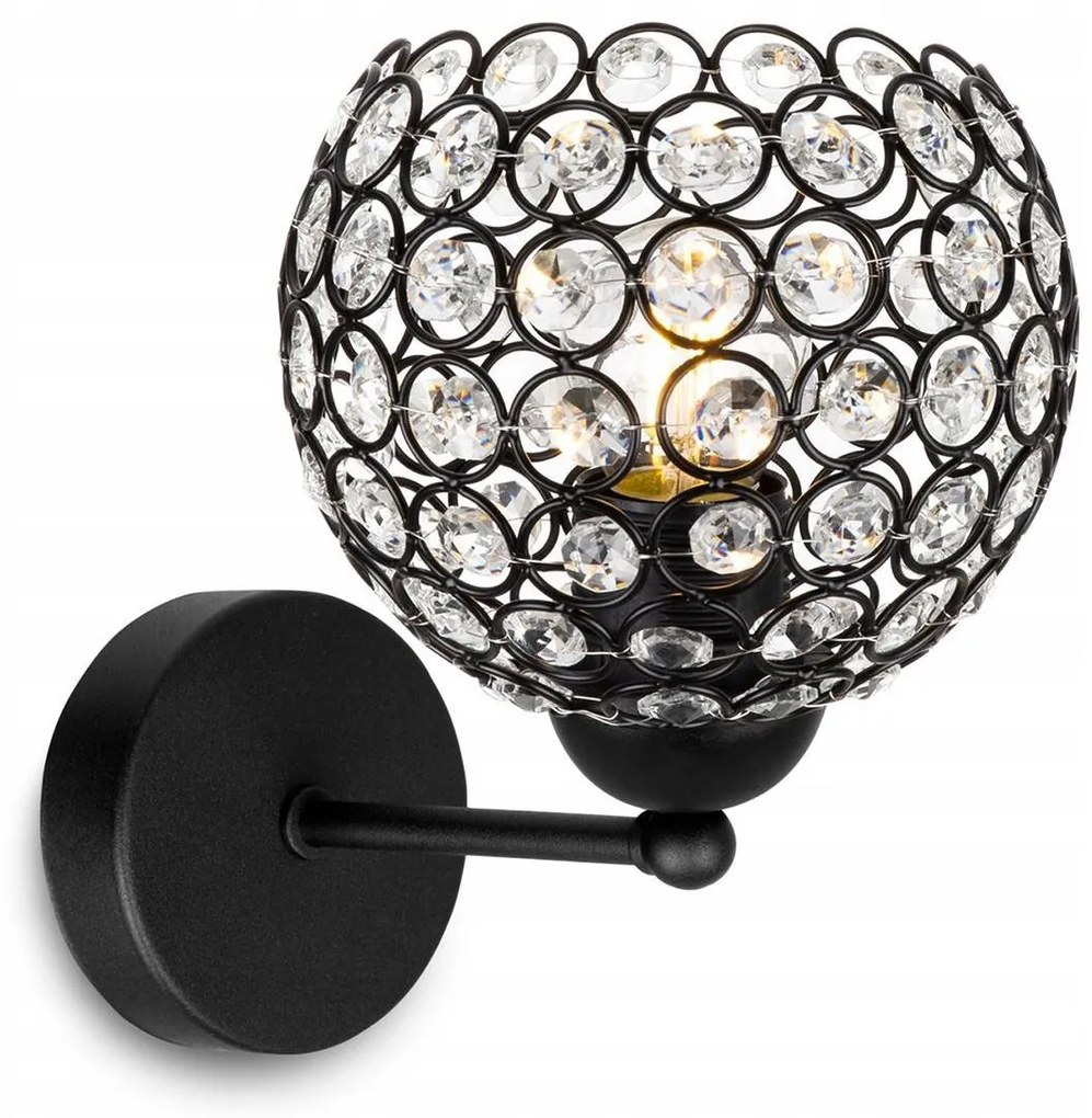 Nástěnné svítidlo Crystal 1, 1x černé křišťálové stínítko