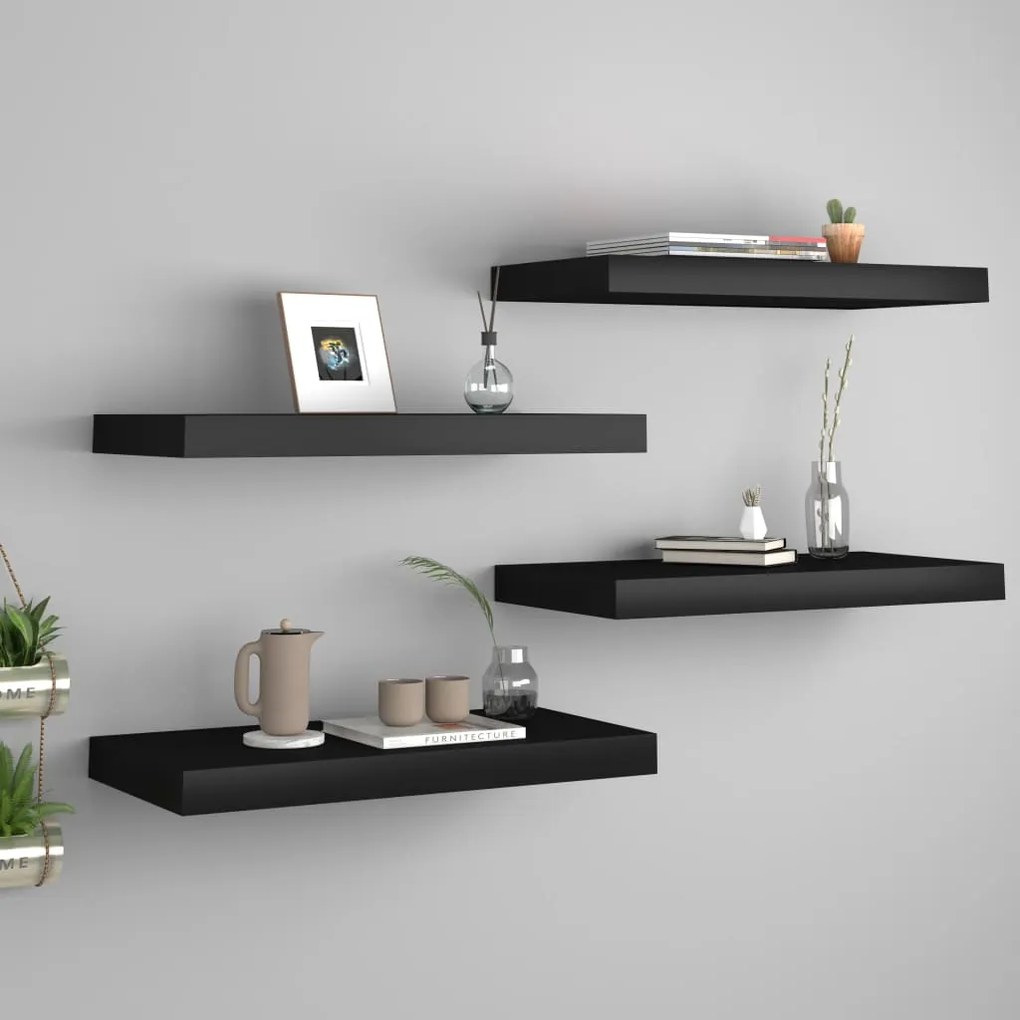 Plovoucí nástěnné police 4 ks černé 50 x 23,5 x 3,8 cm MDF 323831