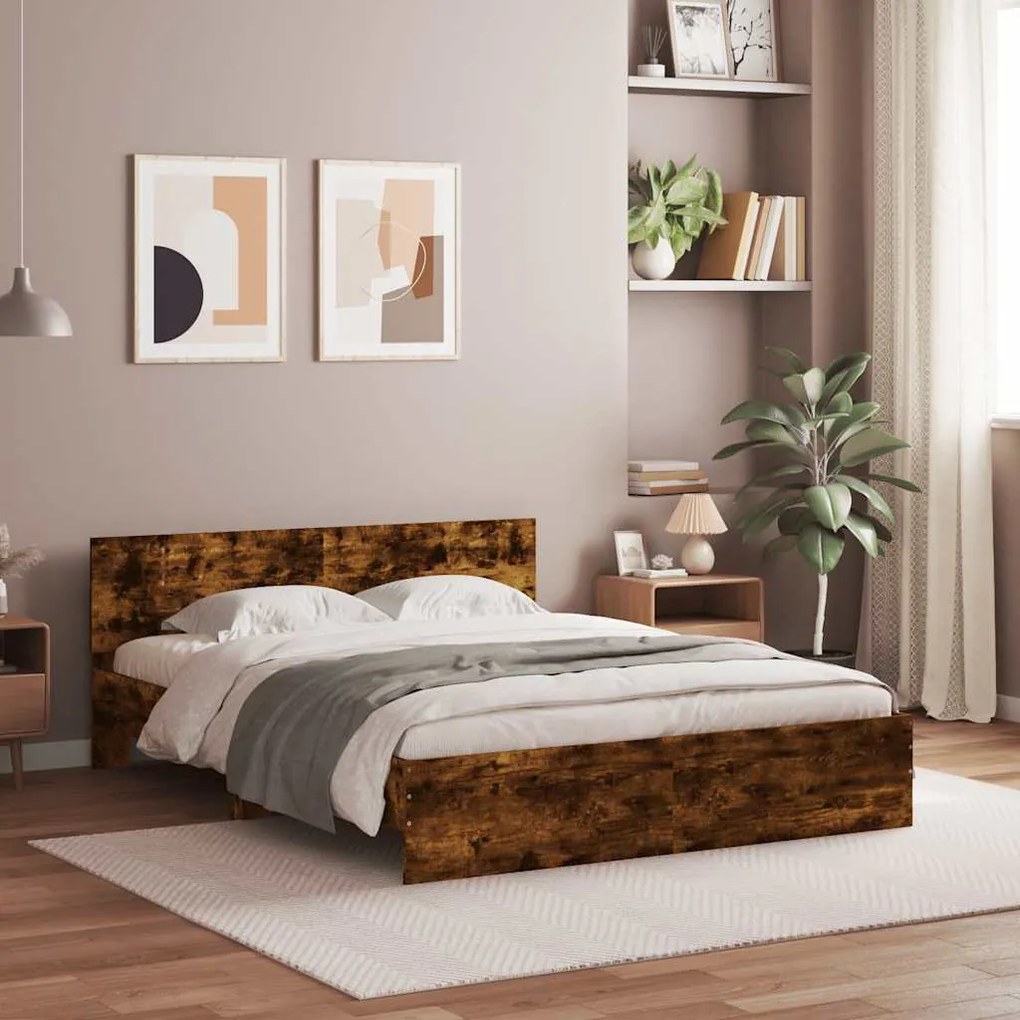 Rám postele s čelem a LED osvětlením kouřový dub 150 x 200 cm 3207606