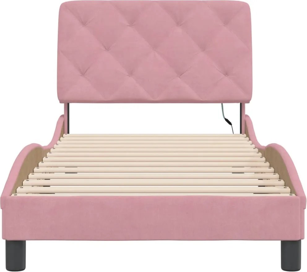 Rám postele s LED bez matrace růžový 90 x 190 cm samet 3213830